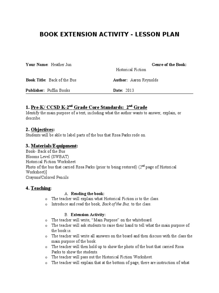 Historical Fiction Extension Activity Lesson Plan | PDF