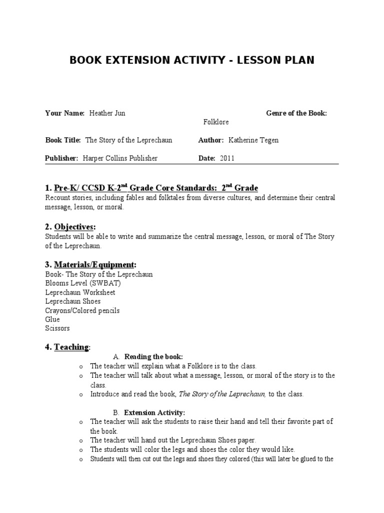 Leprechaun Extension Activity Lesson Plan | PDF | General Fiction
