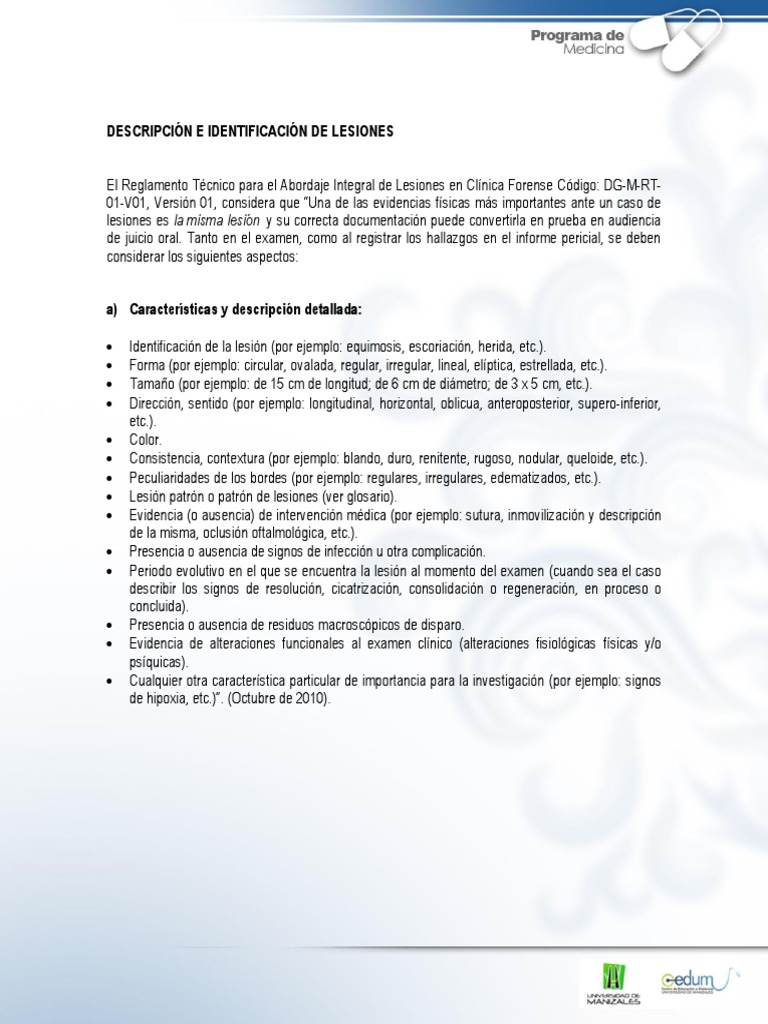 Descripcion e Identificacion de Lesiones | PDF