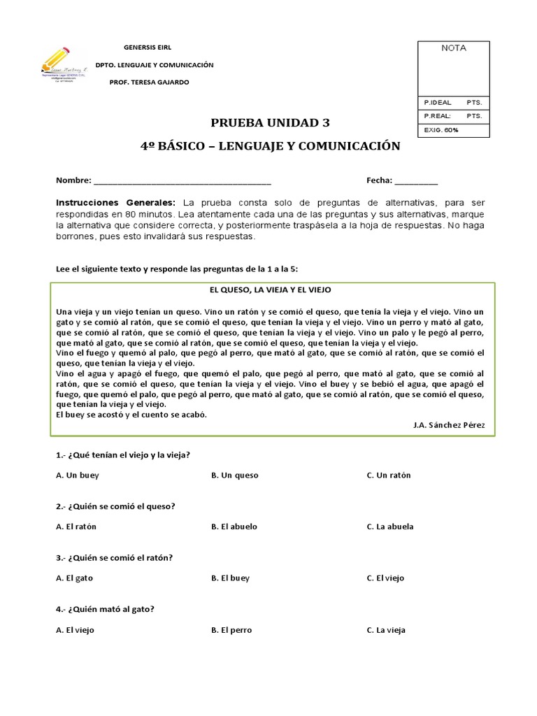 Prueba de Lenguaje 4º Básico | PDF | Naturaleza