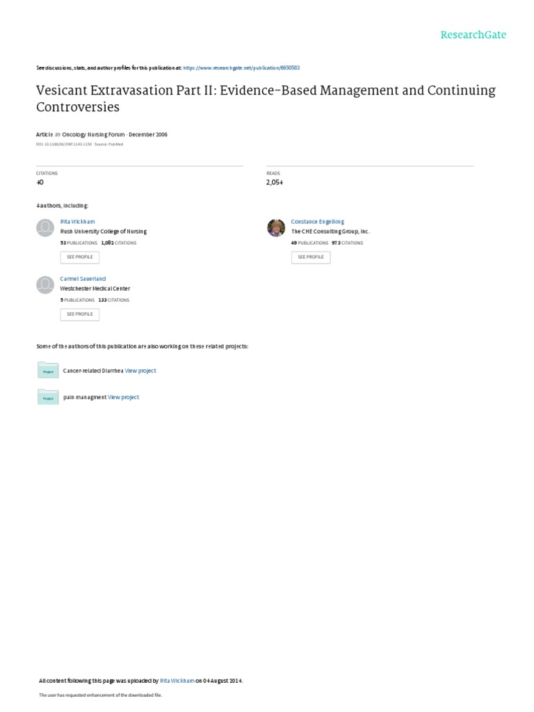 Vesicant Extravasation Part II: Evidence-Based Management and ...