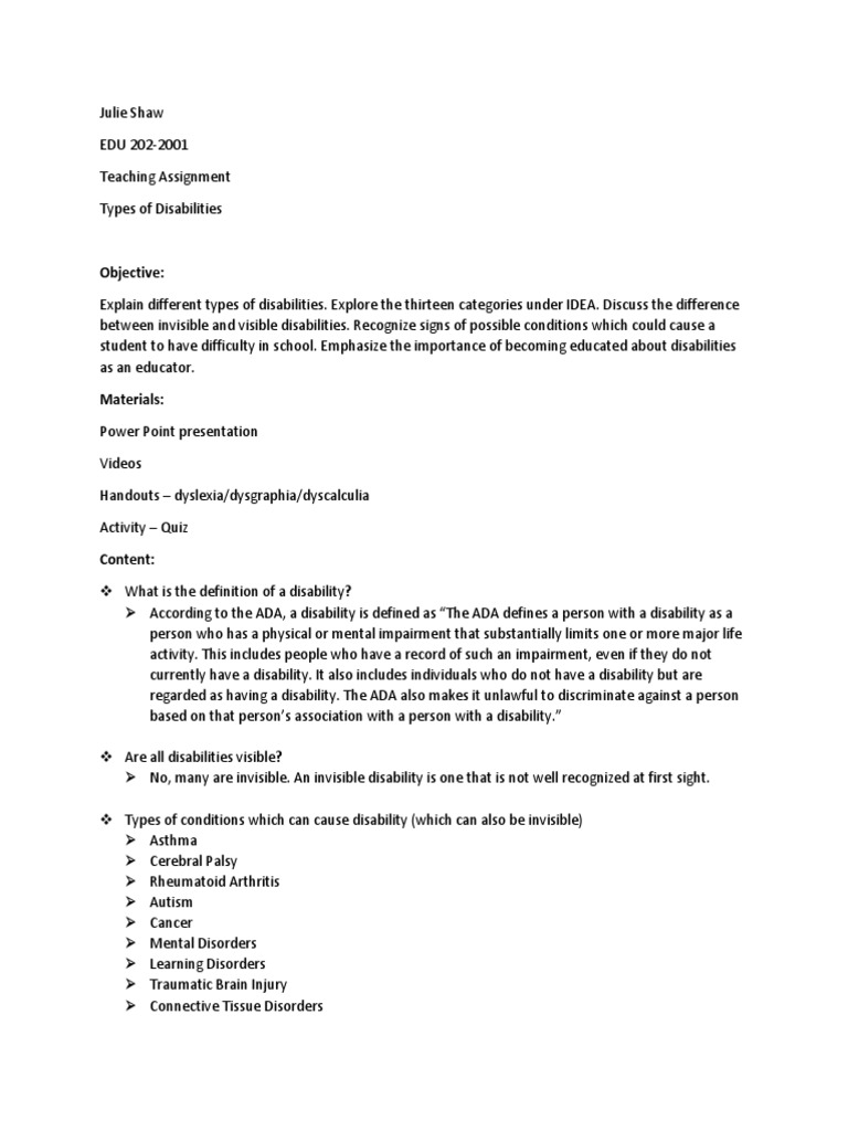 Lesson Plan Disabilities | Download Free PDF | Disability | Special ...