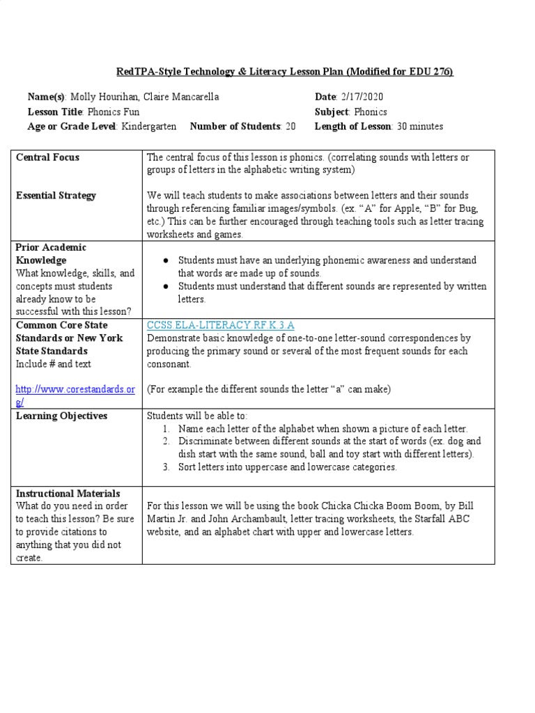 Technology Lesson Plan | PDF | Phonics | Literacy
