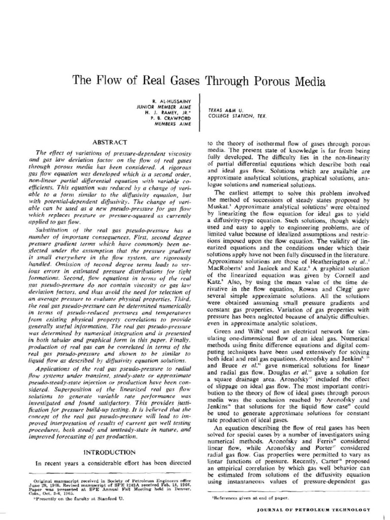 The Flow of Real Gases Through Porous Media | PDF | Gases | Fluid Dynamics