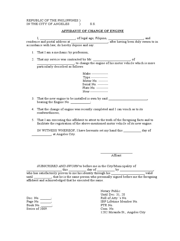 AFD Change of Engine Registration | PDF | Affidavit | Document