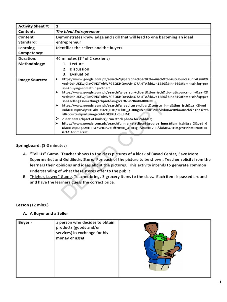 Activity Sheet Entrep | PDF | Entrepreneurship | Teachers