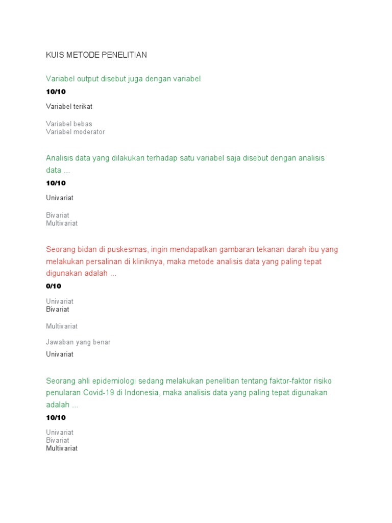 Soal Kuis Metode Penelitian | PDF | Sains & Matematika