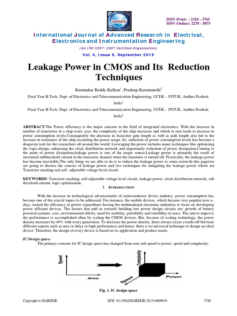 Leakage Power In Cmos And Its Reduction Techniques Pdf Field Effect Transistor Mosfet