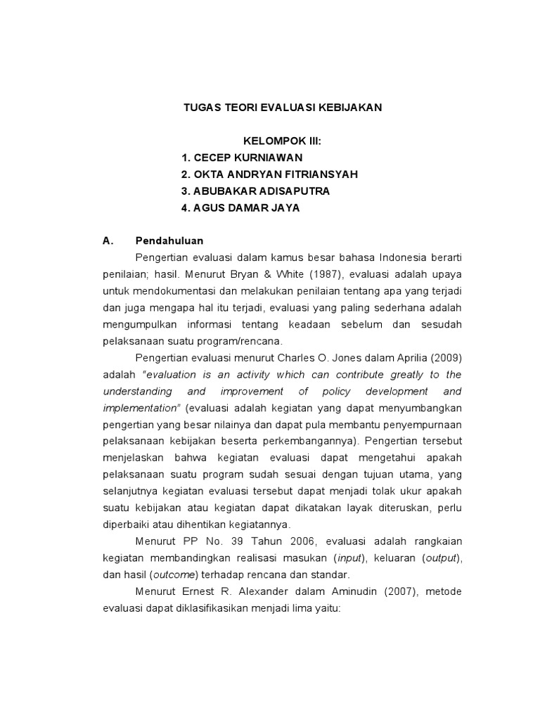 Teori Evaluasi Kebijakan - Kelompok Iii | PDF