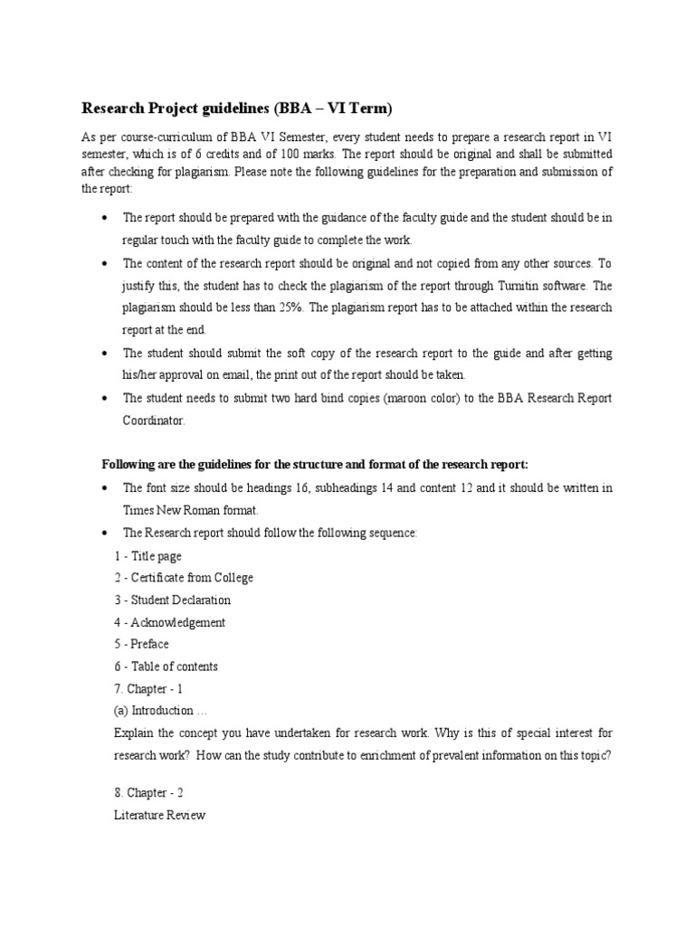 Research Project Guidelines (BBA - VI Term) | PDF | Hypothesis | Methodology