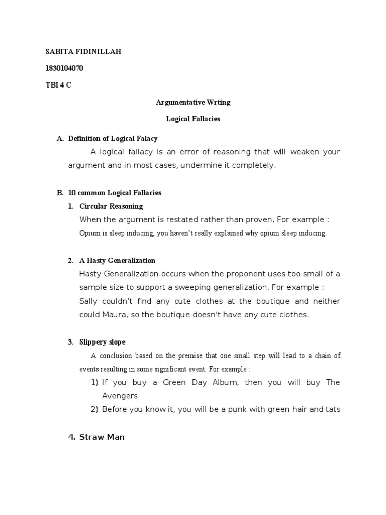 SABITA FIDINILLAH - Logical Fallacy | Download Free PDF | Argument | Fallacy