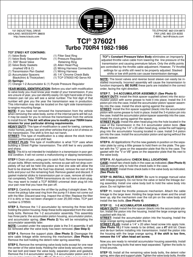 700r4 Checkball Locations | PDF | Valve | Throttle