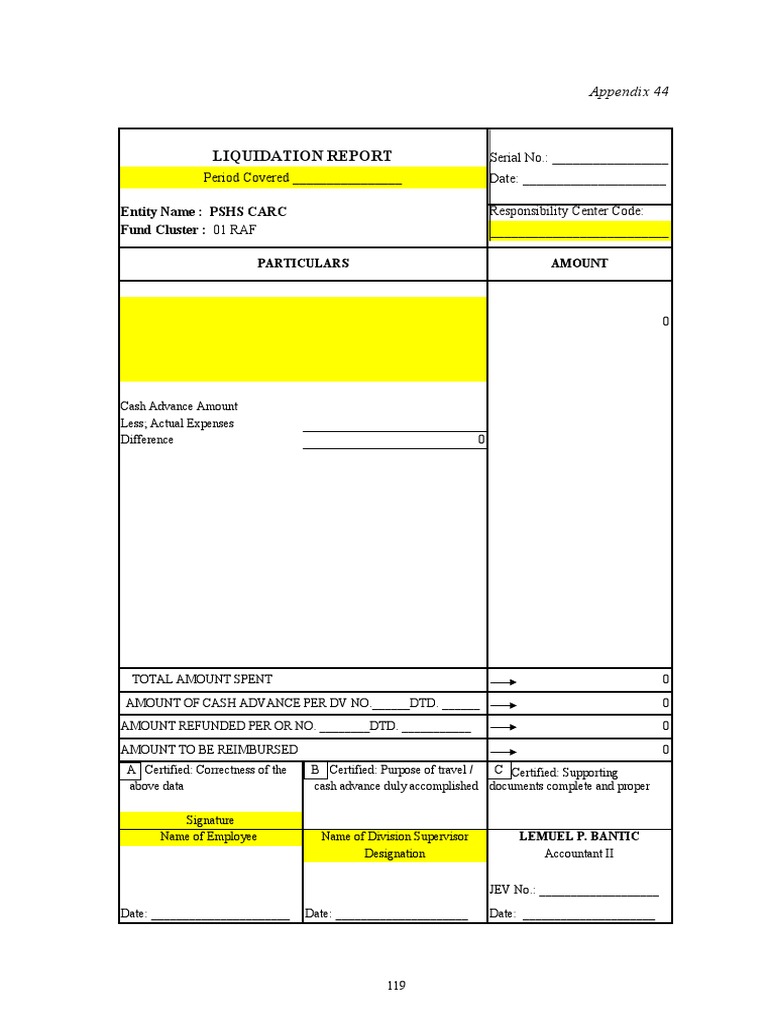 Liquidation Report: Entity Name: PSHS CARC Fund Cluster: 01 RAF | PDF