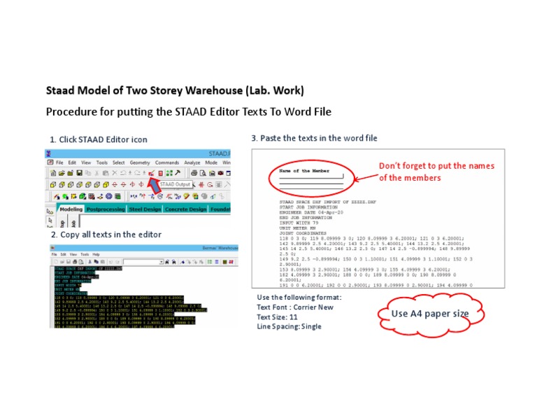 Procedure For Putting The Staad Editor Texts To Word File Format | PDF