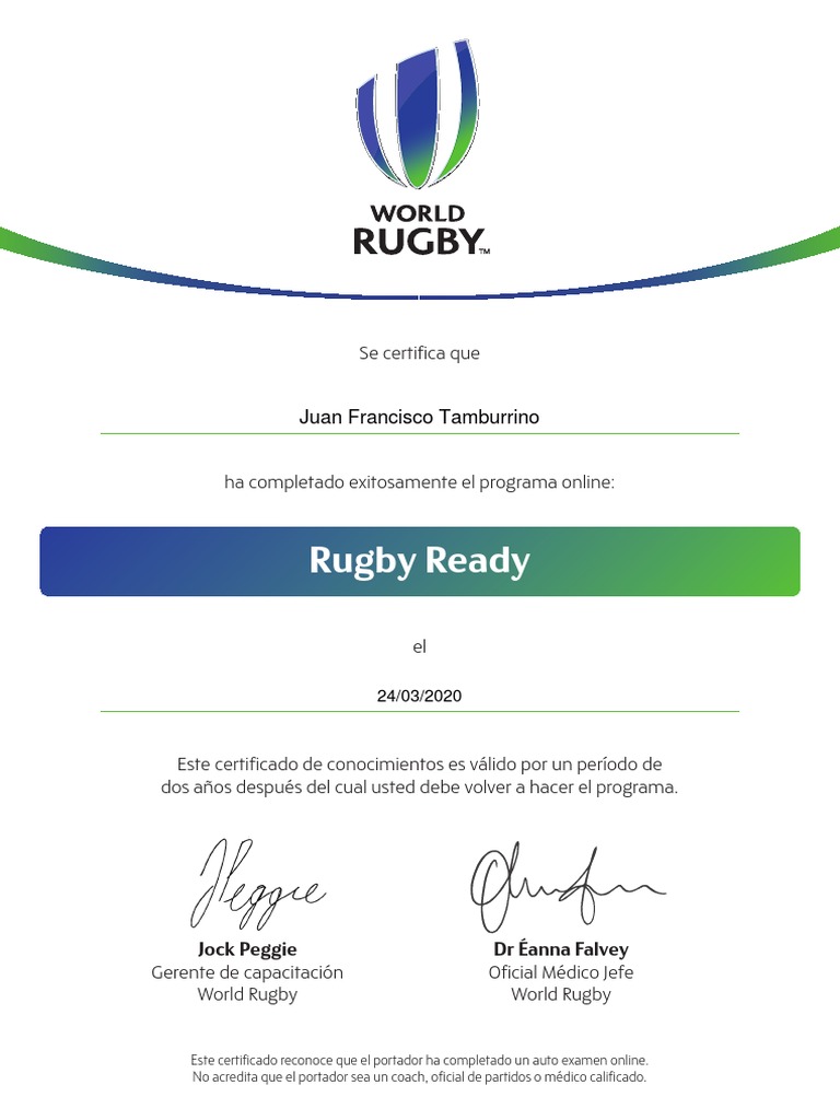 Rugby Ready Certificate 24 - 03 - 2020 PDF | PDF