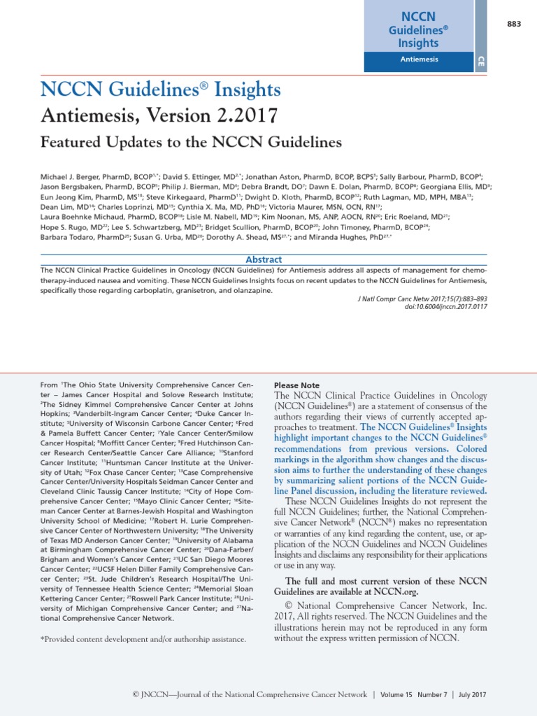 Antiemesis, Version 2.2017: NCCN Guidelines Insights | PDF ...