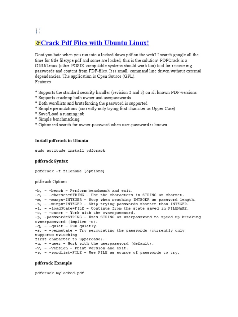 Crack PDF Files With Ubuntu Linux | PDF | Desktop Environment | Linux