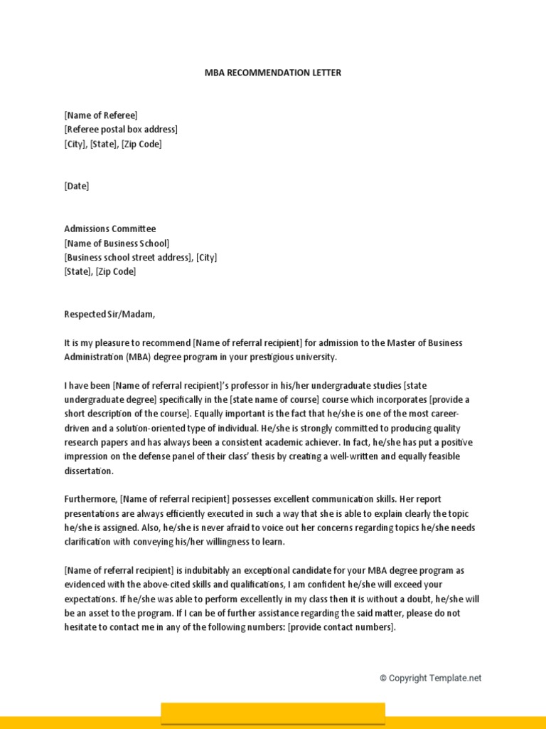 MBA Recommendation Letter | PDF | Career & Growth