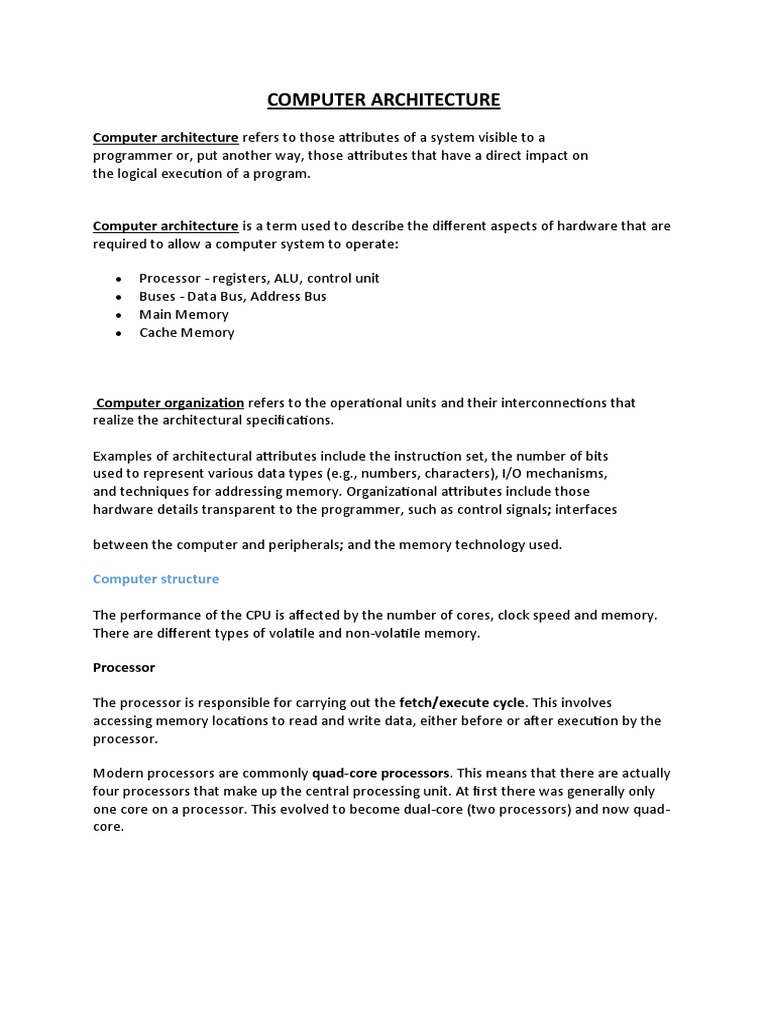 Computer Architecture: Computer Architecture Refers To Those Attributes ...