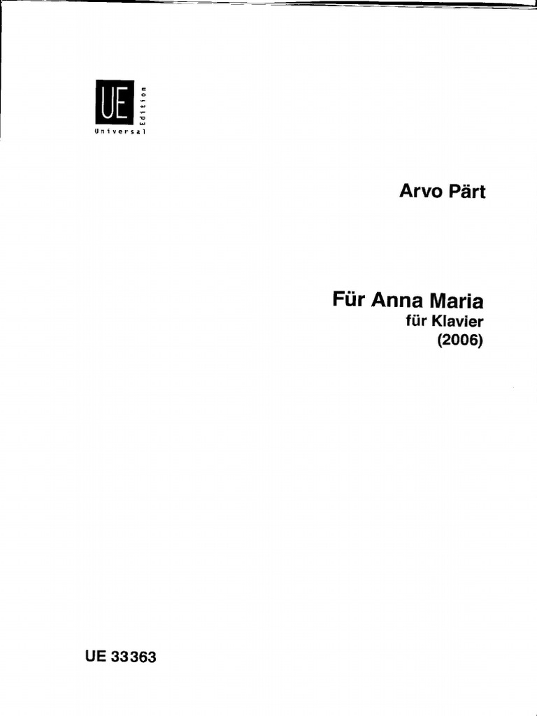 Arvo Part - Fur Anna Maria PDF | PDF