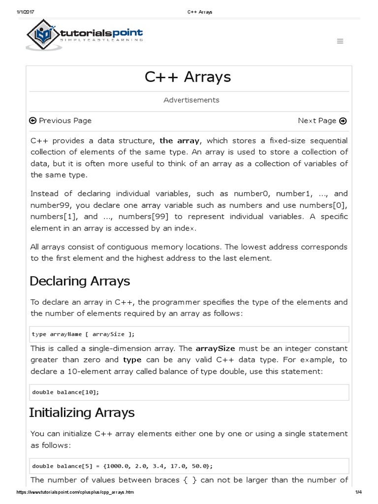 C++ Arrays | Download Free PDF | Array Data Structure | Data Type