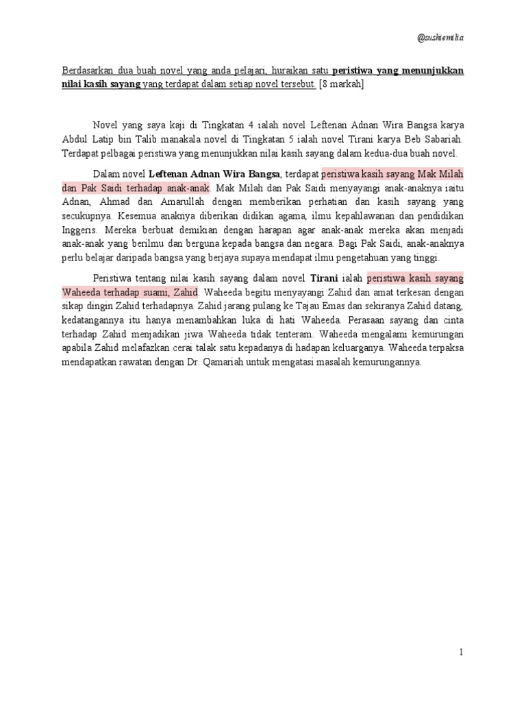 Soalan Percubaan SPM Novel (Skema Jawapan) | PDF