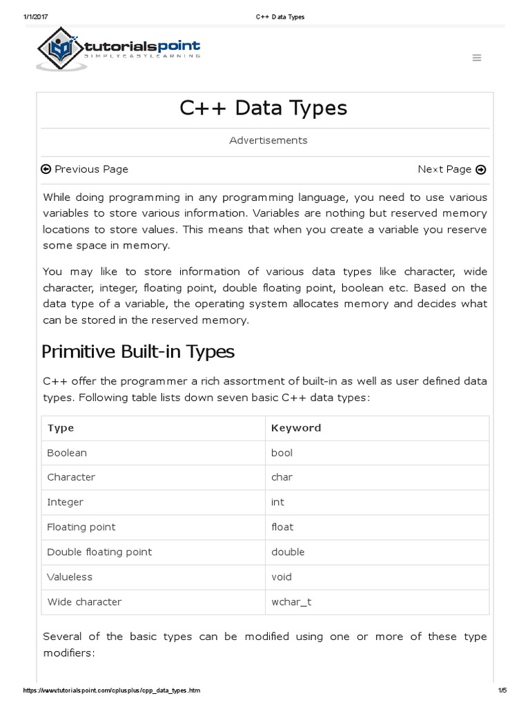 C++ Data Types | PDF | Data Type | Integer (Computer Science)