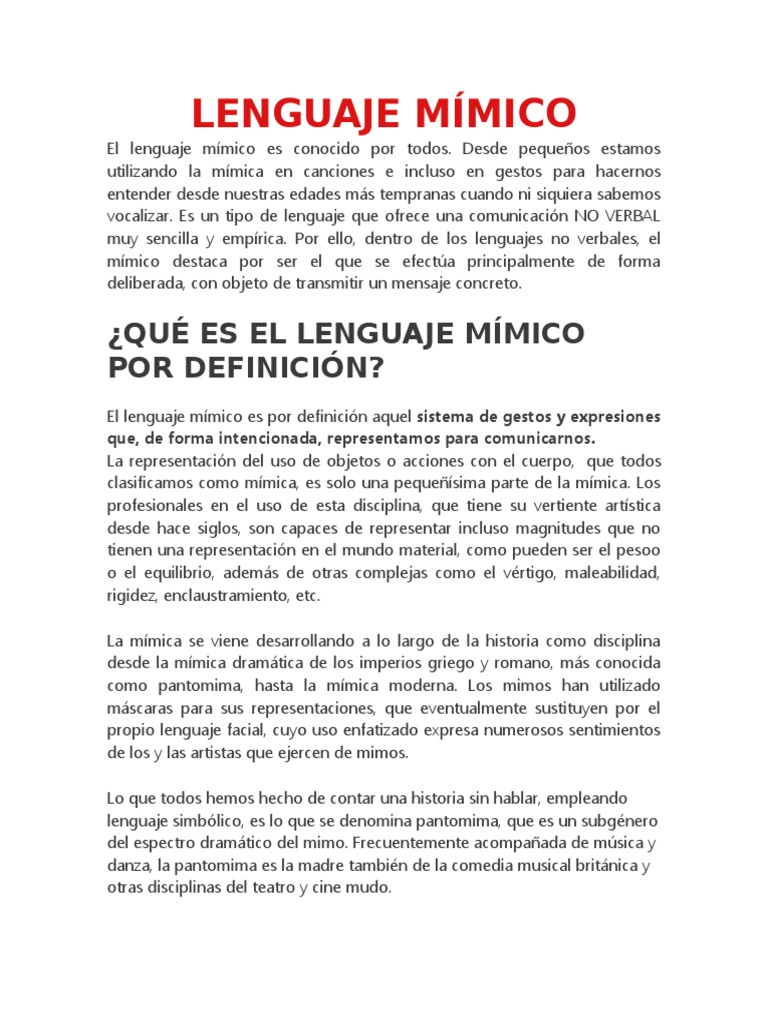 Lenguaje Mímico | PDF | Ciencia cognitiva | Idiomas