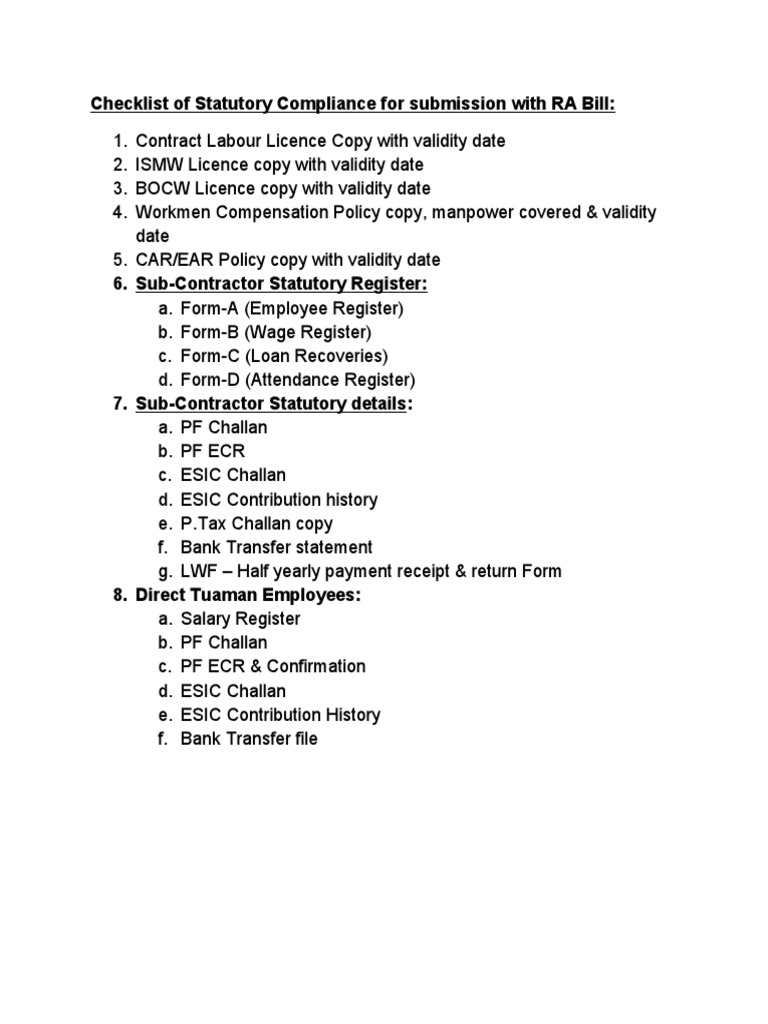 Checklist of Statutory Compliance 1 | PDF