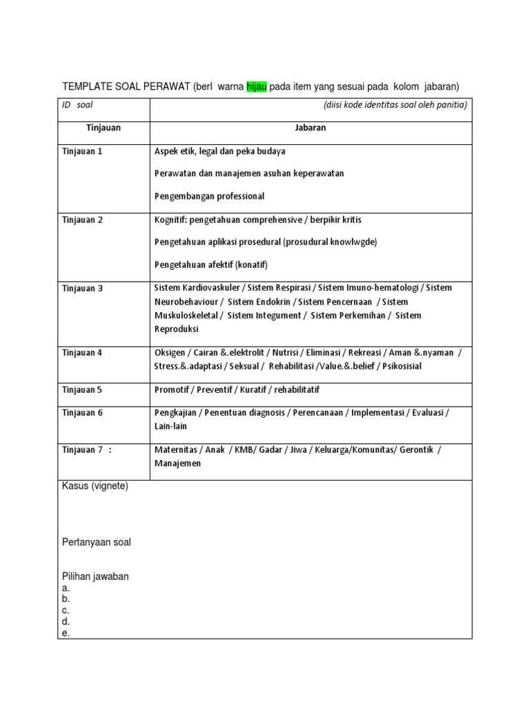 Template Soal Perawat dan Panduan Pembuatan | PDF | Karier & Perkembangan