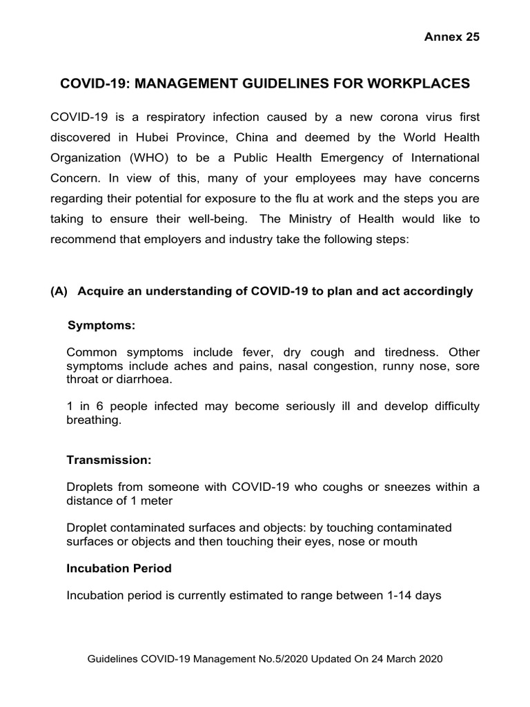 Annex 25 COVID Guide For Workplaces 22032020 PDF | PDF