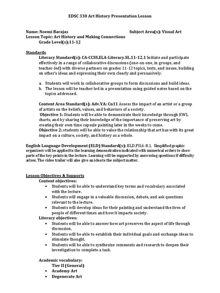 Edsc 330 Art Theft Lesson 1 | PDF | Pedagogy | Human Communication