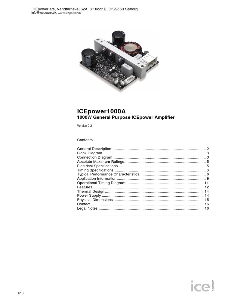 Icepower1000A: 1000W General Purpose Icepower Amplifier | PDF ...