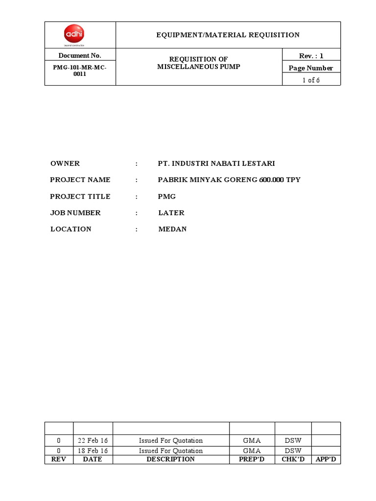 RFQ Miscellaneous Pump | PDF | Specification (Technical Standard) | Cargo