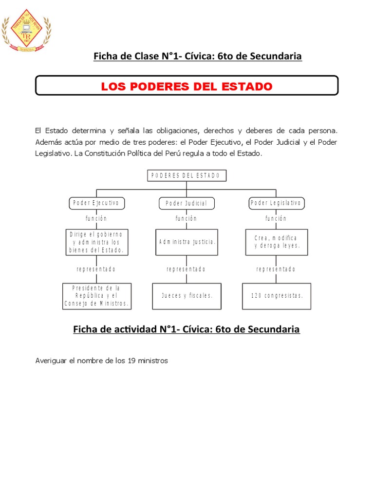 Ficha Poderes Del Estado Peruano para Cuarto de Primaria | PDF