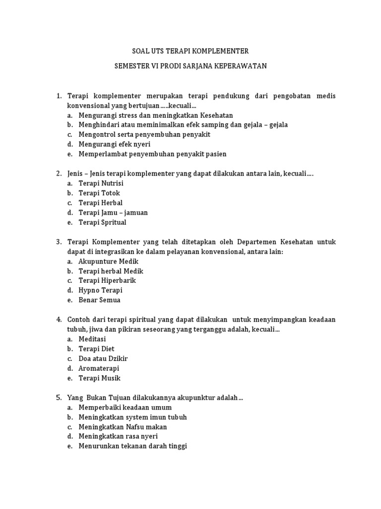 Soal Terapi Komplementer | PDF