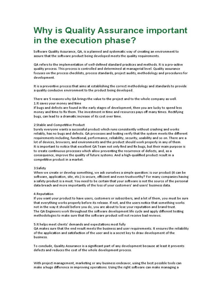 Why Is Quality Assurance Important in The Execution Phase? | PDF ...
