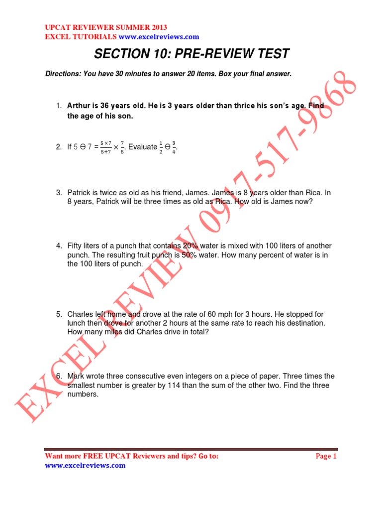 UPCAT Review Math Chapter 10 of 16 PDF | PDF | Speed | Elementary ...