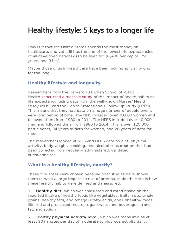 Healthy Lifestyle 5 Keys To A Longer Life | PDF | Healthy Diet | Life ...