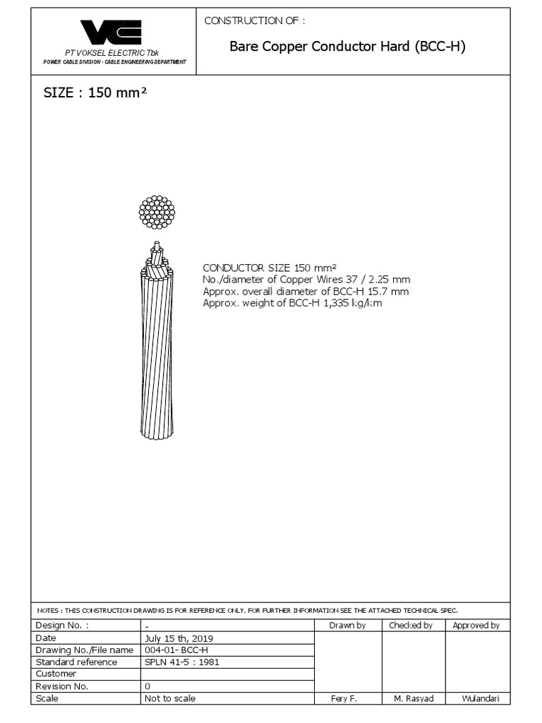 Bare Copper Conductor Hard (BCC-H) SIZE: 150 MM : PT Voksel Electric ...