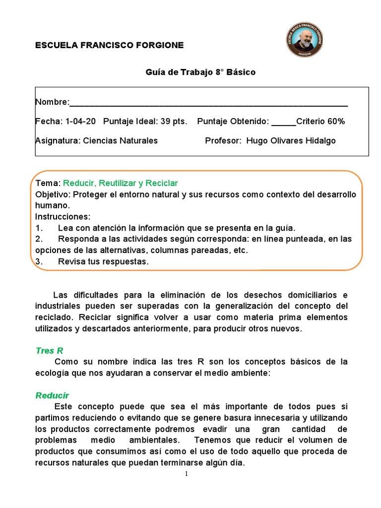 GUÍA Nº4 CIENCIAS Octavo | PDF | Reciclaje | Reutilizar
