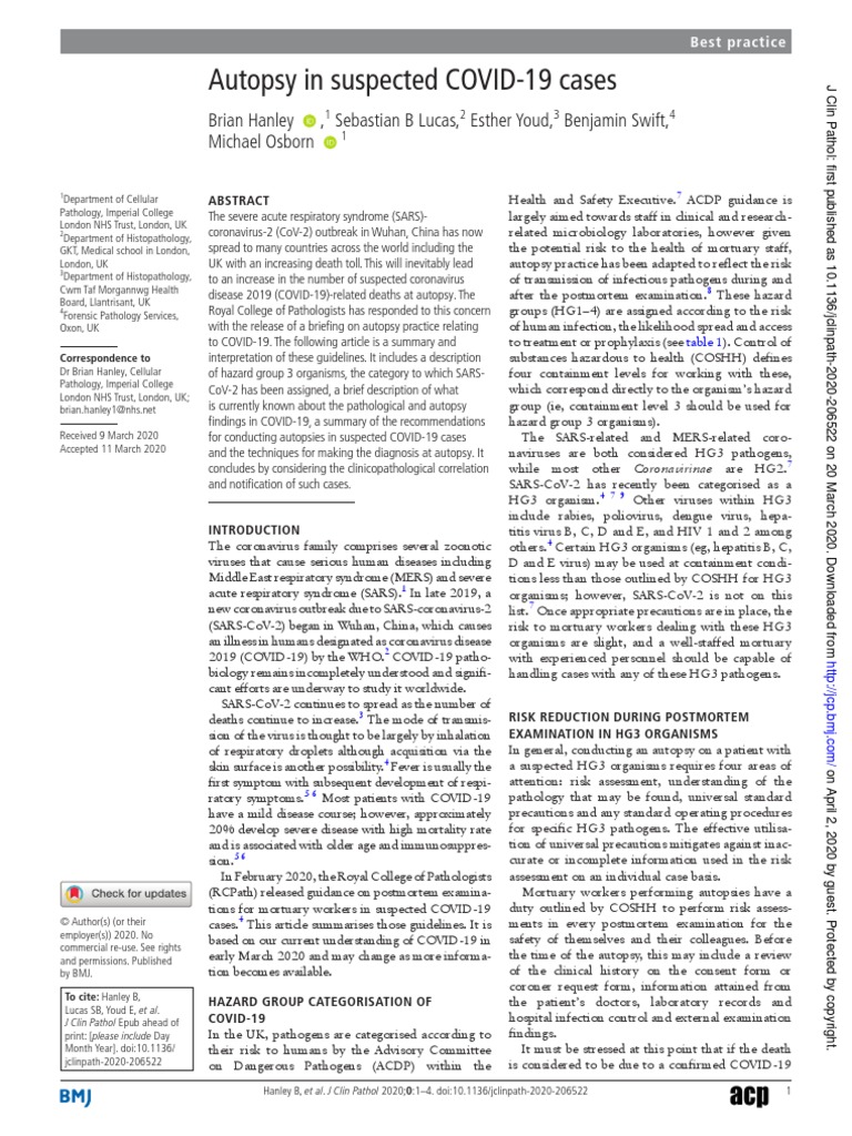 Autopsy in Suspected COVID-19 Cases PDF | PDF | Autopsy | Pathology