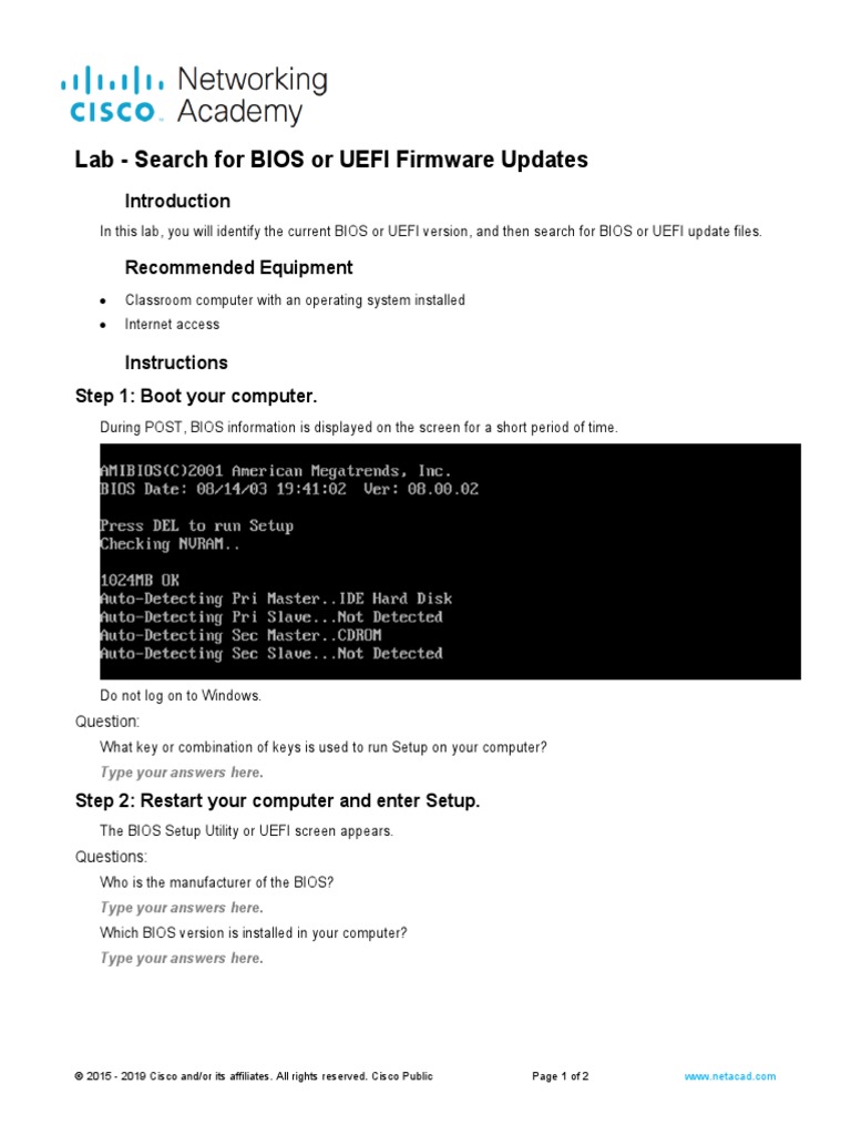 UEFI and BIOS Update Lab Guide | PDF | Computers