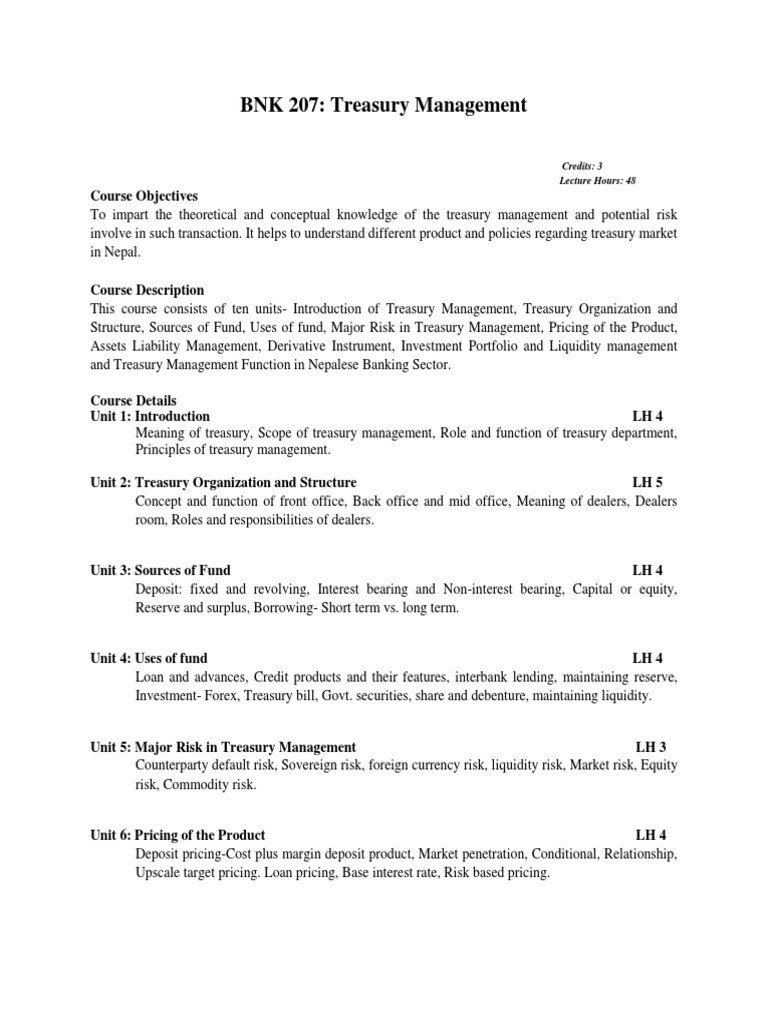 Treasury Management Syllabus | PDF | Derivative (Finance) | Market ...