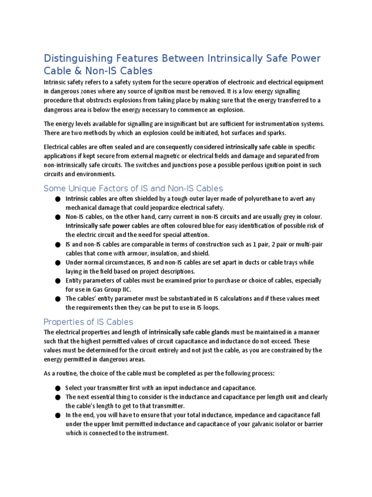 Distinguishing Features Between Intrinsically Safe Power Cable ...