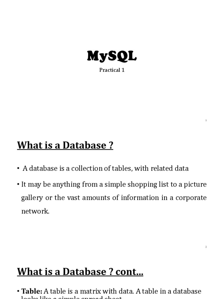 Practical MySQL 1 | PDF | Relational Database | Integer (Computer Science)