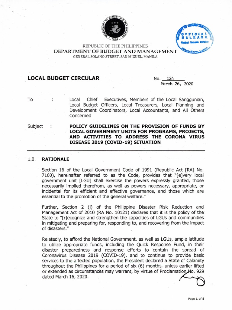 Local Budget Circular No 124 | PDF | Emergency Management | Emergency