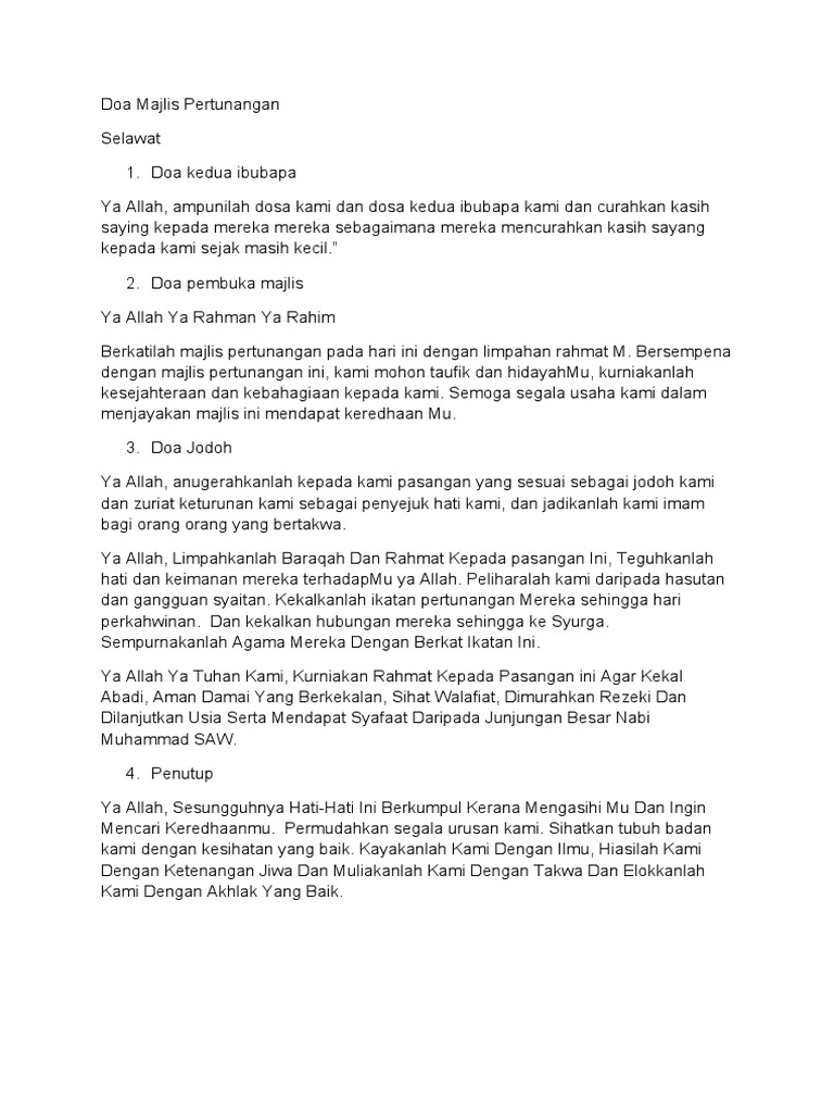 Tesk Doa Majlis Pertunangan | PDF