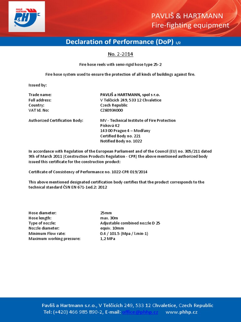 PHHP Declaration of Performance (DoP) DN25 Hydrant System - en PDF ...