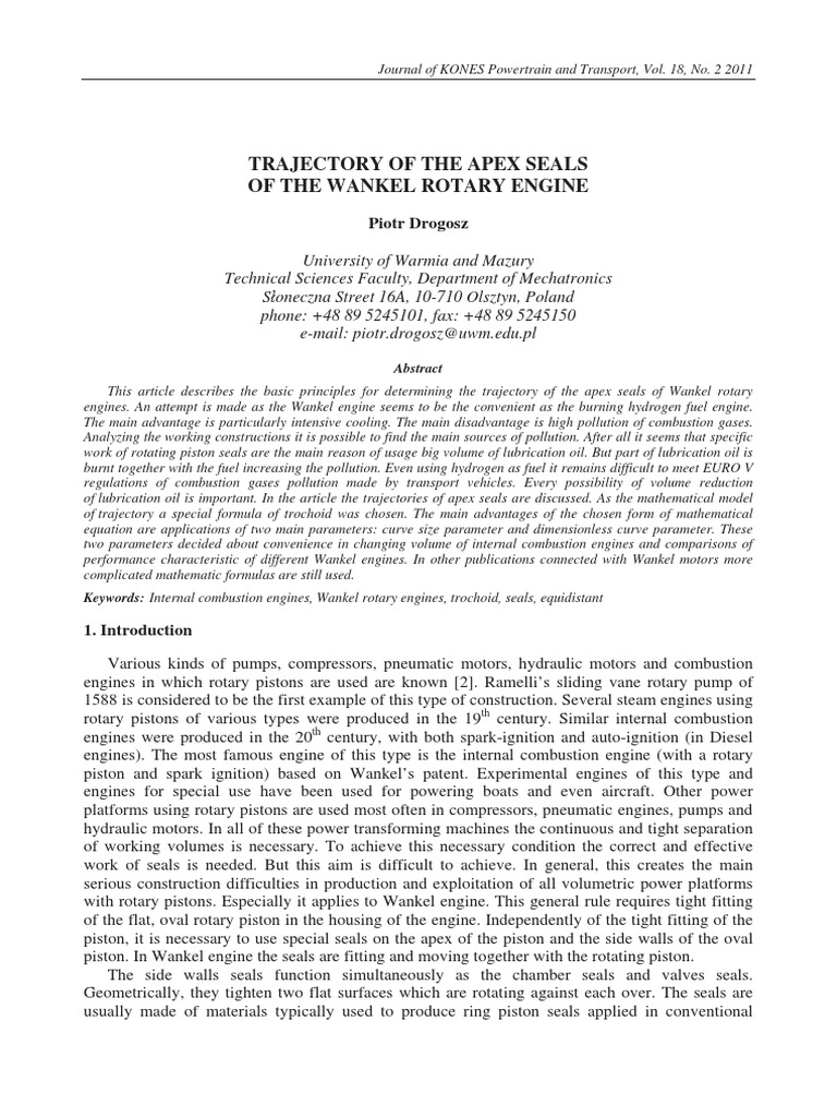 Trajectory of The Apex Seals of The Wankel Rotary Engine | PDF | Piston ...